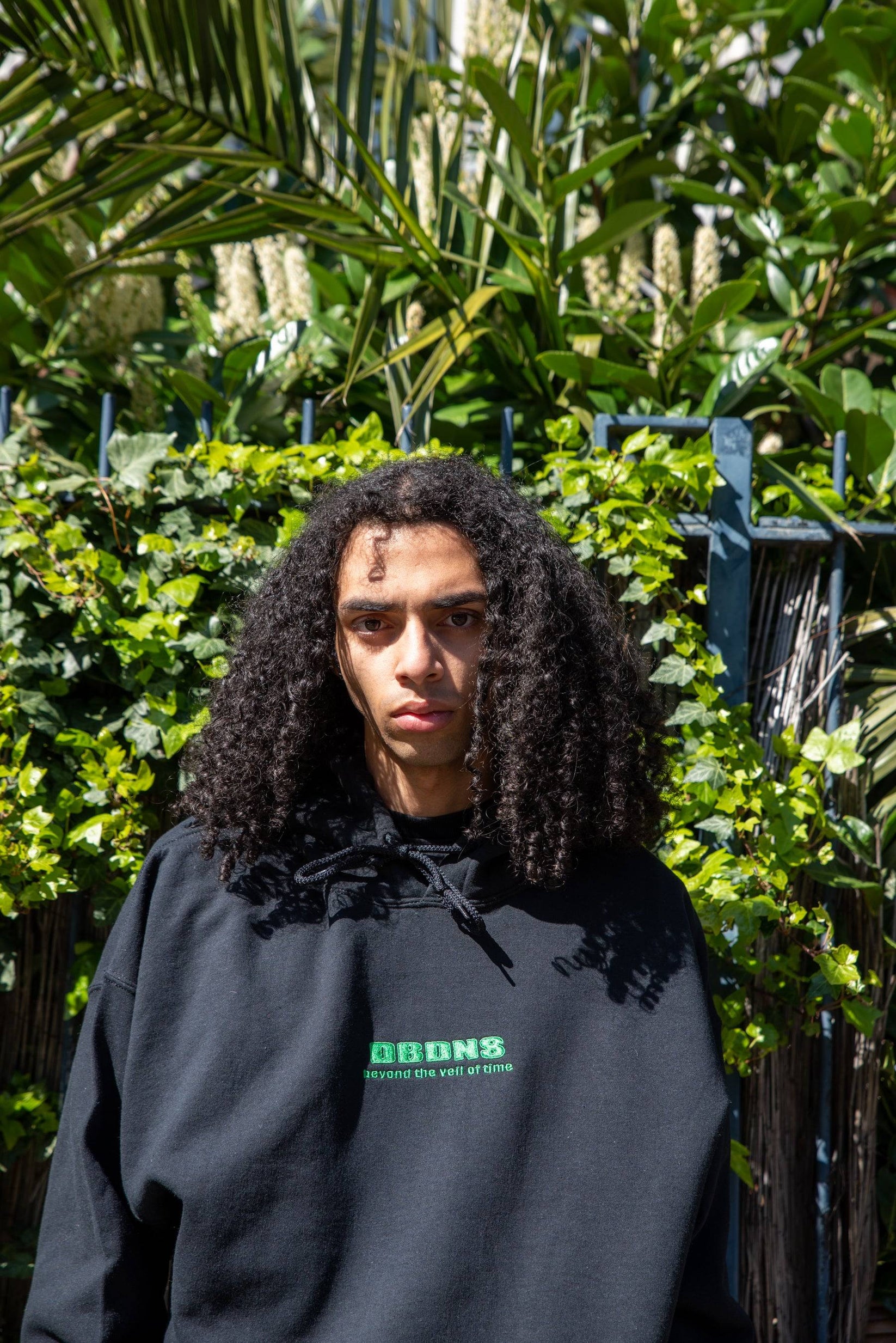 Hoodie in Black with Green Futuristic Logo Embroidery | Dreambutdonotsleep