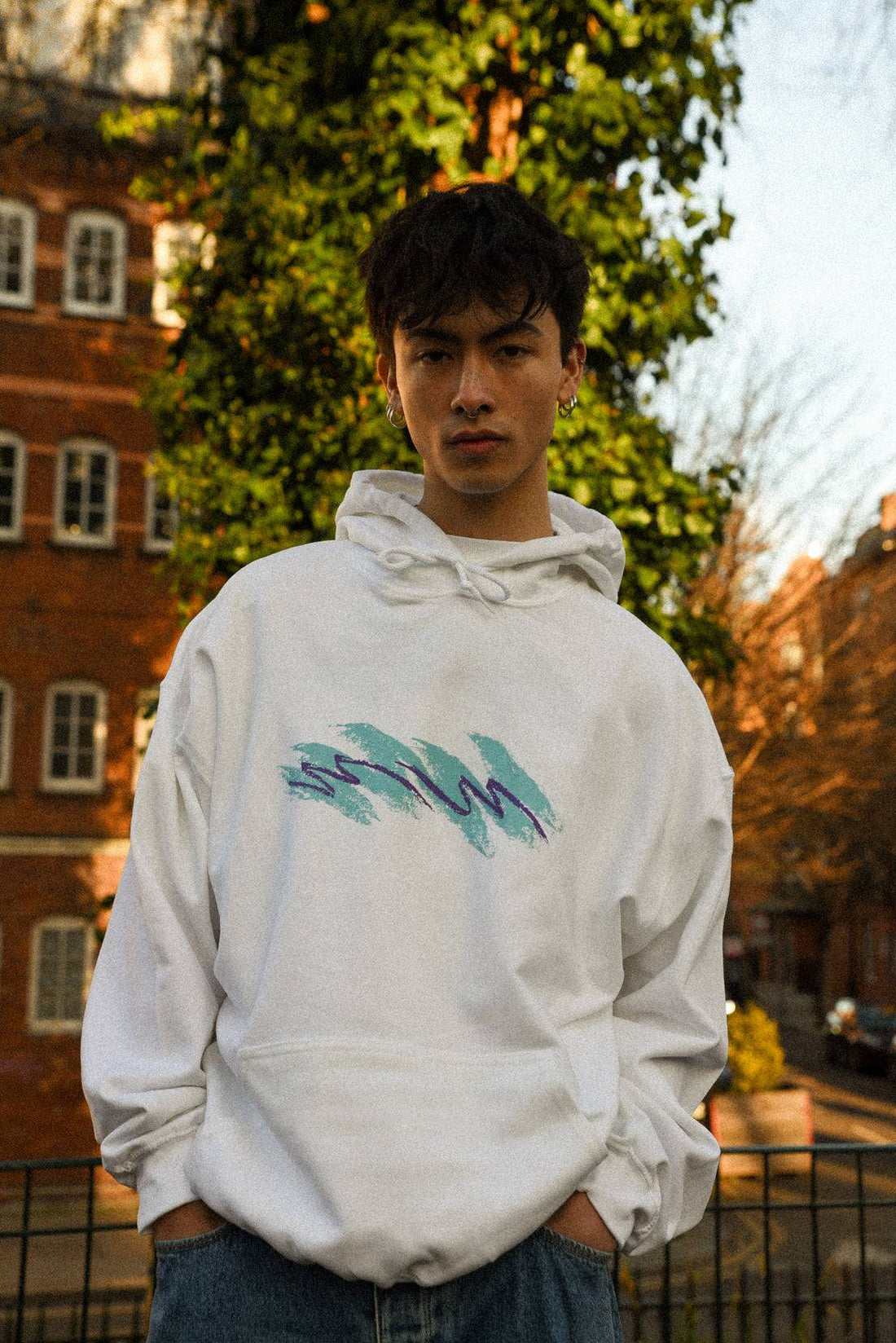 Hoodie in White with Jazz Cup Print | Dreambutdonotsleep