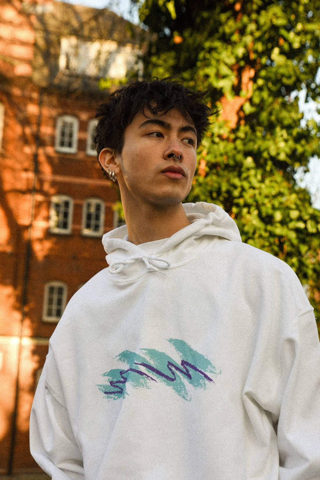 Hoodie in White with Jazz Cup Print | Dreambutdonotsleep